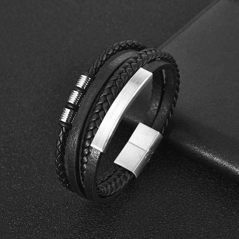 Lederarmband Herren "SILVER SHAPE" | Edelstahl/Leder | Uniqal.de