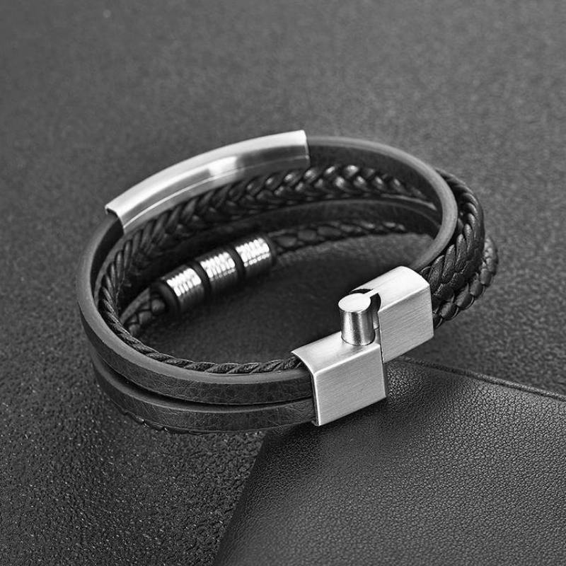 Lederarmband Herren "SILVER SHAPE" | Edelstahl/Leder | Uniqal.de